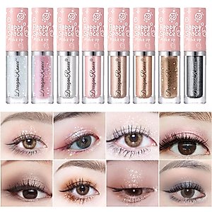 SUMEITANG 8Pcs Liquid Glitter Eyeshadow，Highly Pigmented Shimmer Metallic Sparkling Eye shadow，Multi-Dimensional Sparkle Finish，Long Wearing，Quick-Drying Liquid Eyeshadow for Crystal Eye Makeup