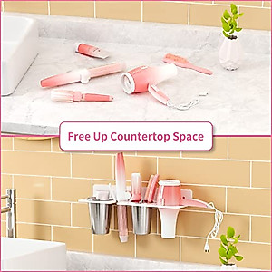 NIUBEE Hair Tool Organizer Wall Mount, Acrylic Hair Drayer and Styling Holder, Bathroom Blow Dryer Storage Organizer for Vanity, Hair Accessories,Curling Wand (White)