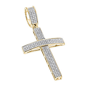 Luxurman 14K Round Pave Set Natural 0.5 Ctw Diamond Cross Pendant (Yellow Gold)