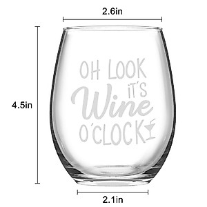Futtumy Oh Look It's Wine O’clock Stemless Wine Glass, Wine Gifts for Women Men Friends Her Him Coworkers Wine Lovers Congratulation Birthday Christmas, 15Oz Wine Glass with Funny Words
