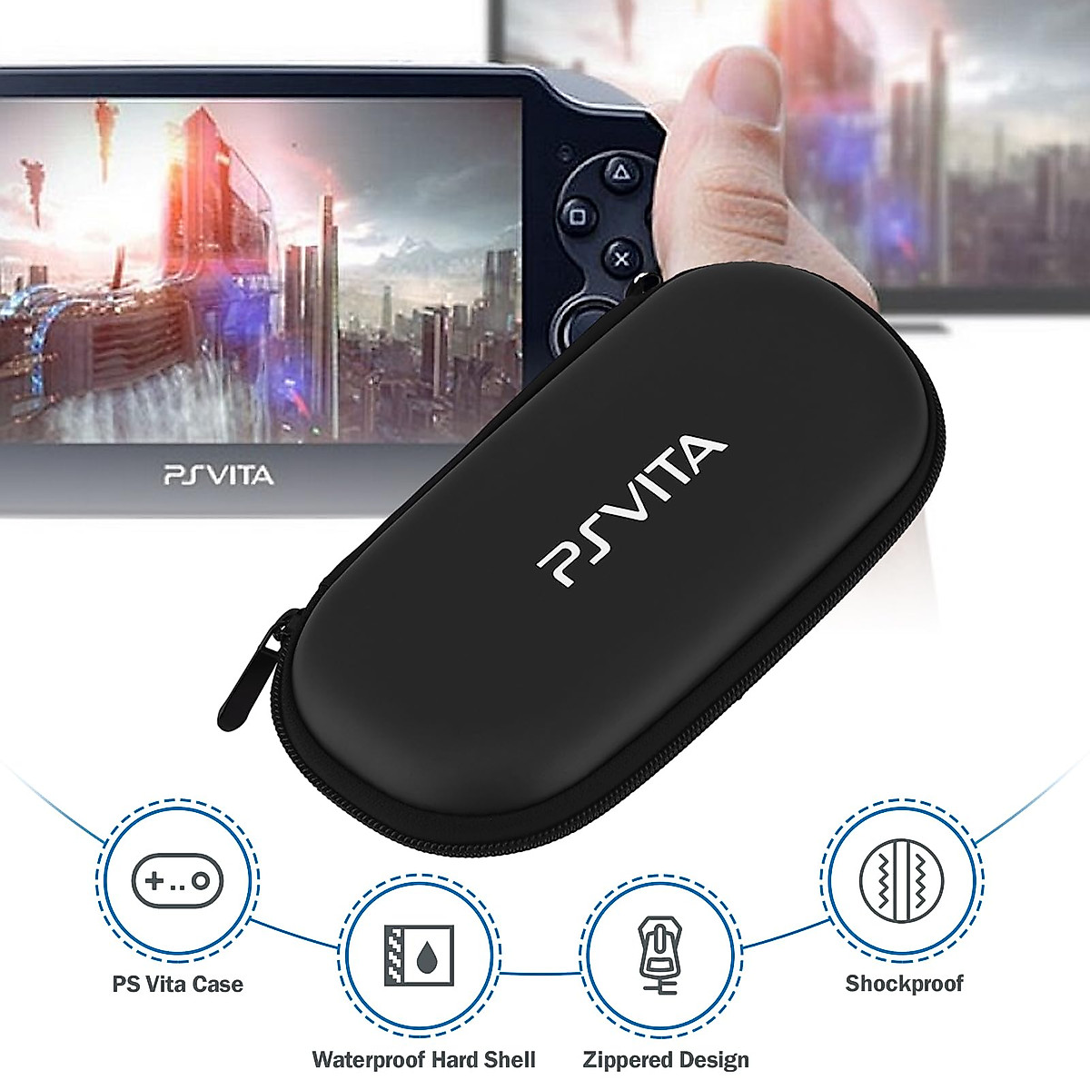 PS Vita Case, Carrying Case Compatible for PS Vita, Portable Travel Carrying Bag for PS Vita, and Whockproof Professional Vita Travel Pouch (Black)