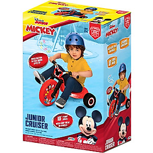 Fly Wheels Mickey Mouse 10 Junior Cruiser Ride-On Pedal-Powered Toddler Bike Trike, Ages 18-36 M for Kids 33”-35” Tall and up to 35 Lbs