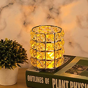 Feyarl 2pcs Crystal Makeup Brush Holder Silver Bling Handcrafted Comb Brush Pen Pencil Holder Pot Cup Storage Cosmetic Tools Organizer Container Candle Holder for Valentine Gift Bedroom Dresser Office