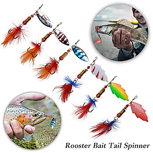 Rooster Bait Tail Spinner Fishing Lures Kit,30pcs Metal Spoon Lures with Feathered Treble Hooks for Bass Walleye Trout Freshwater Saltwater