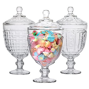 Woaiwo-q Candy Jar Set of 3,Apothecary Jar with Lid, Crystal Candy Jar, Decorative Footed Candy Jar, Cookie Jar, for Candy Buffet, Kitchen, Home, Wedding (27oz)