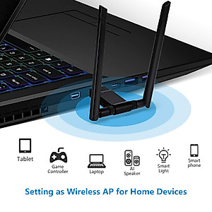 OOWOLF USB WiFi Adapter 1200Mbps Dual Band 2.4GHz/300Mbps 5.8GHz/867Mbps USB 3.0 Wireless WiFi Dongle with 5dBi High Gain Antenna for PC, Desktop, Laptop of Windows XP/Vista/7/8/10, Mac, Linux