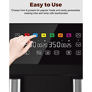 JOYAMI Air Fryer with 2 Baskets, 8 QT Dual Basket AirFryer with Sync-Finish, Nonstick and Dishwasher Safe, 6-in-1 Airfryer for Air Fry, Bake, Dehydrate, Roast, Broil & More, 1800W, Black