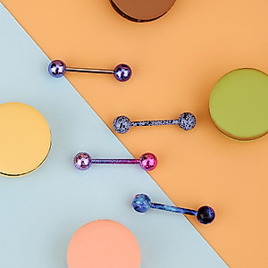 Melighting 4Pcs 14G Tongue Rings Barbells 316L Stainless Steel Tongue Bars Different Splatter Color Painting Tongue Piercings Tongue Ring with Balls for Women Men Set 16mm