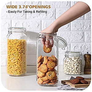[ Taller ] Glass Jars with Airtight Lid, 92oz/34oz Large Glass Food Storage Jars, 4 Pack Wide Mouth Airtight Glass Jars for Kitchen Pantry Spaghetti, Square Mason Jars with Labels