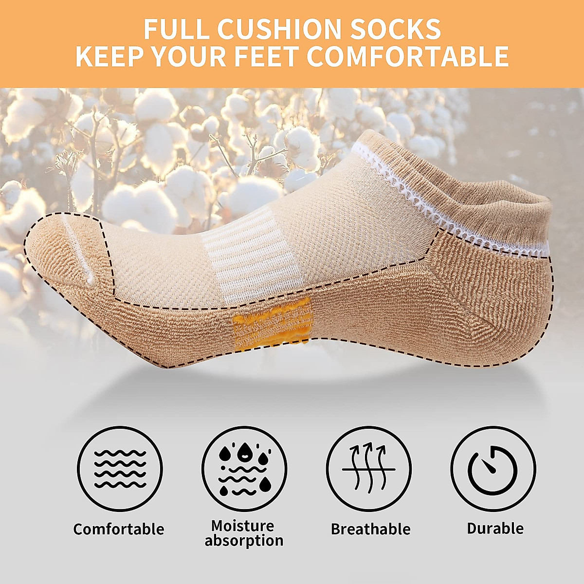 BUDERMMY Running Ankle Socks for Women Athletic Cotton Cushioned 5-6 Pairs Workout No Show Socks Women (8-10, 3 Color)