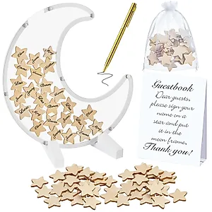 Kosiz Large Acrylic Moon Baby Shower Guest Book Alternatives Twinkle Star Baby Shower Decorations Addition for 60 Guests Baby Shower Sign Picture Frame Pregnancy Keepsake for Soon to Be Moms(White)