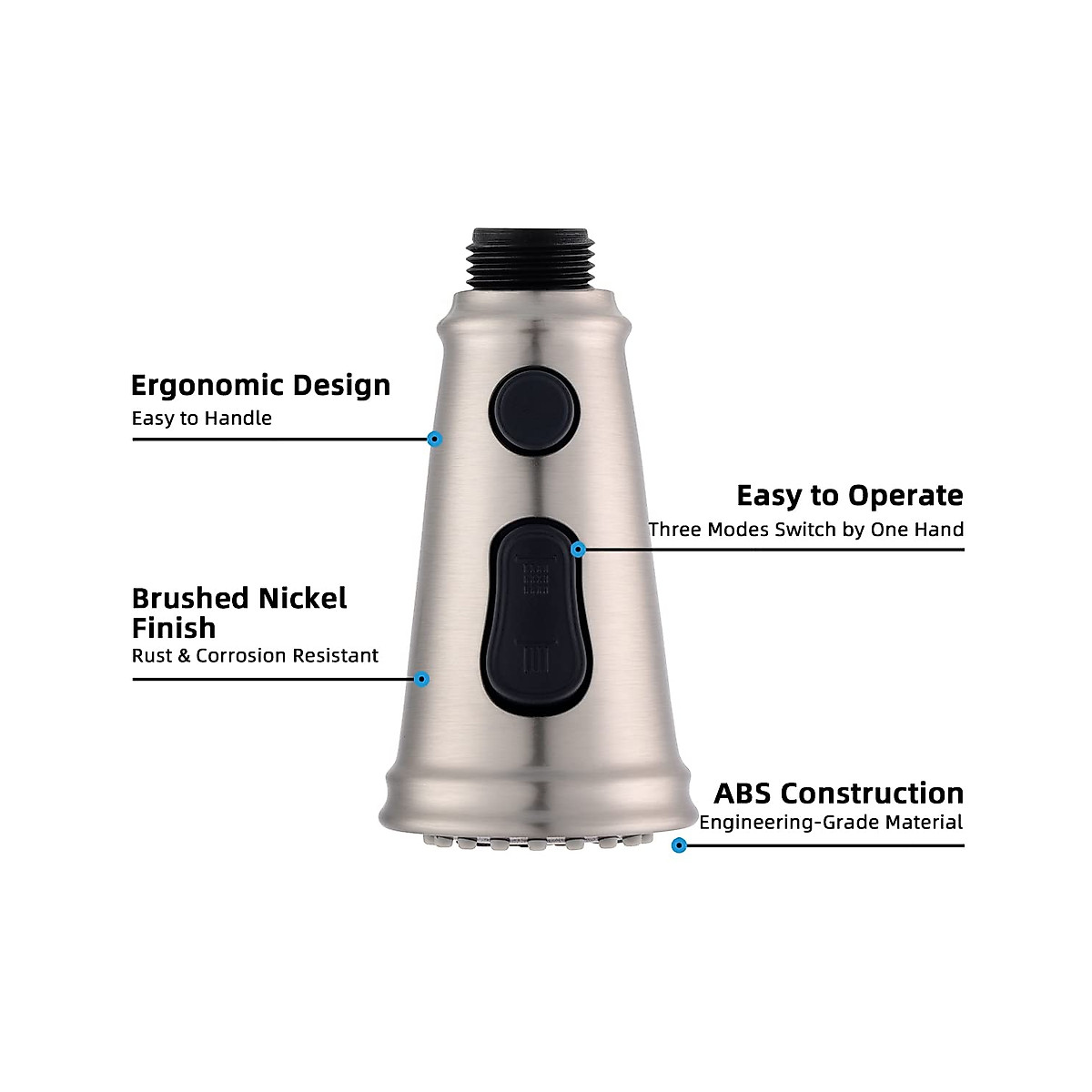 Pull Down Kitchen Faucet Head Replacement, 3-Function Kitchen Sink Faucet Head Sprayer Head Nozzle with 10 Adapters, Compatible with Moen, American Standard, Delta, Kohler Faucets-Brushed Nickel