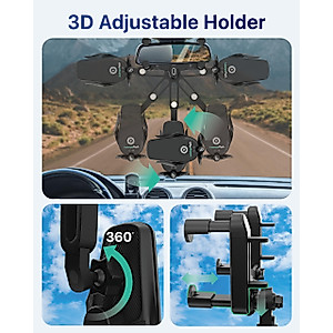 LoompaTech 2in1 Rear View Mirror Phone Holder + Wireless Car Charger 360 Rearview Mirror Phone Mount w/Automatic Clamping and Release, Rotatable & Retractable 15W Fast Wireless Charger for Car