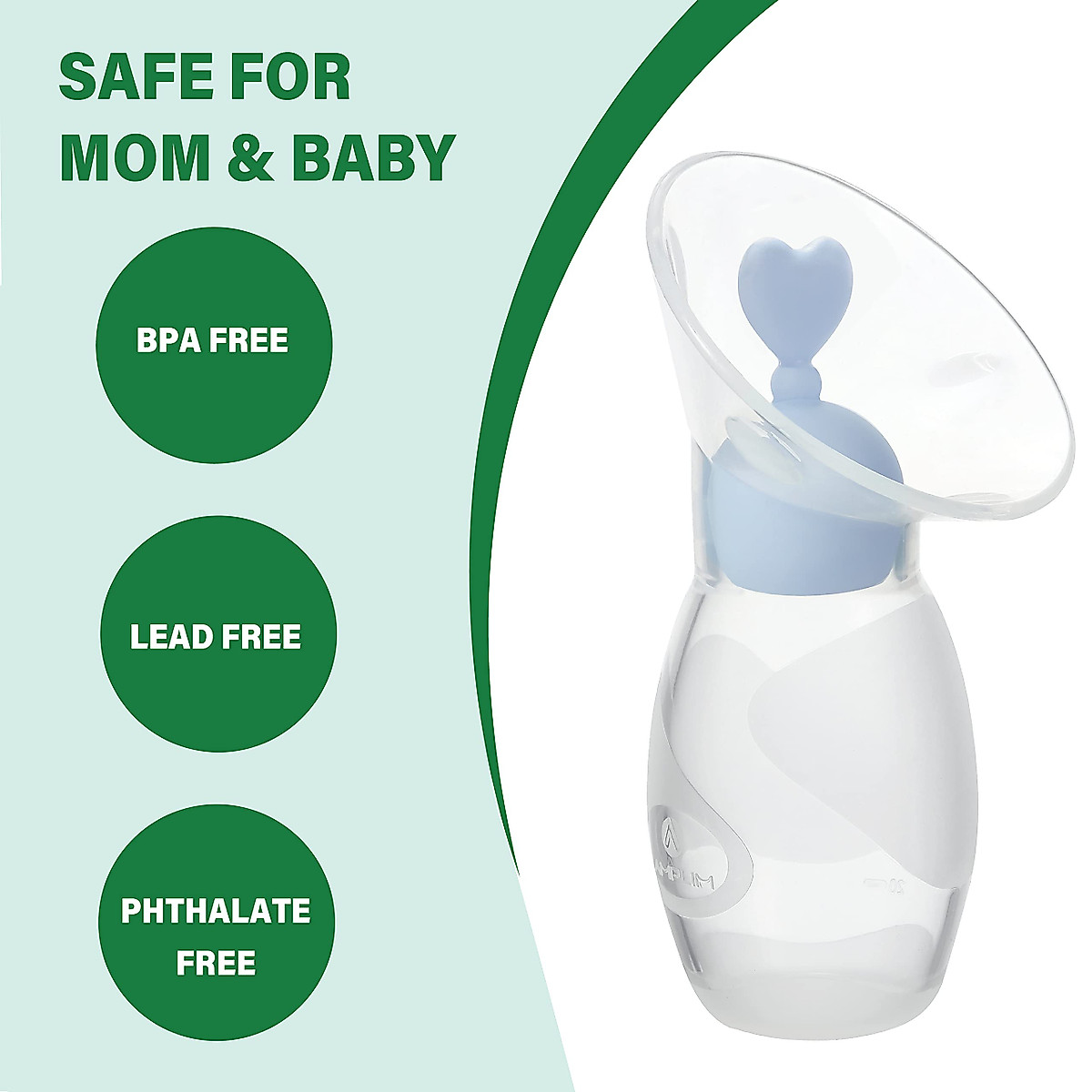 Amplim Gen 2 Manual Breast Pump/Collector for Breastfeeding with Stopper (2-Pack 4 oz/100ml) Food Grade Silicone BPA PVC and Phthalate Free (Blue + Green)