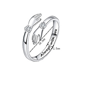 FLOGWE Valentines Day Gifts S925 Sterling Silver Hug Ring,Love Ring Always with You Engagement ring Wedding Anniversary Ring， Adjustable Ring Hugging Ring Birthday Surprise with Jewelry Box