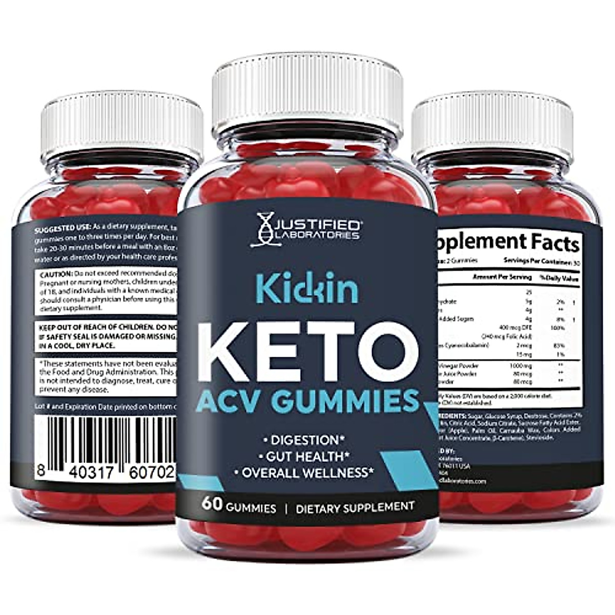 Justified Laboratories (2 Pack) Kickin Keto ACV Gummies 1000MG with Pomegranate Juice Beet Root B12 120 Gummys