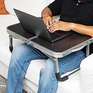 Mind Reader Woodland Collection, Portable Laptop Desk/Breakfast Table, Collapsible, Portable, Folding Table and Legs, 23.5" L x 16" W x 10" H, Black