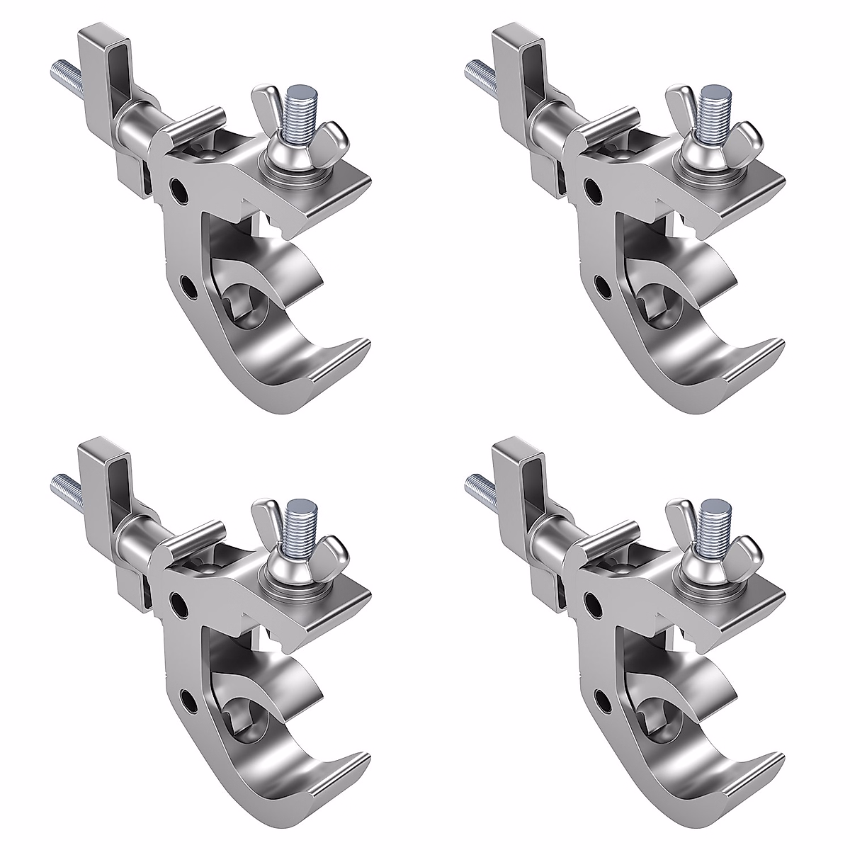 MFL. Heavy Duty Truss Clamp, 330 lb Aluminum Alloy DJ Light Clamps, Fits 1.5-2.0 Inch Truss for Stage Lighting Projector Par Lights, TUV Certificated ID: 50393001, Silver, Pack of 4