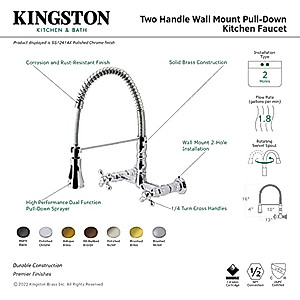 Kingston Brass GS1240AX Heritage Pull-Down Sprayer Kitchen Faucet, Matte Black