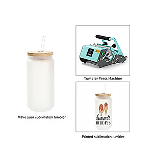 PYD Life Sublimation Glass Cans Blanks Frosted 18 OZ with Bamboo Lid and Clear Glass Straw Beer Cans Wide Mouth Jar Tumbler Cups Mugs for Iced Coffee,Juice,Soda,Drinks,Beer 6 Pack
