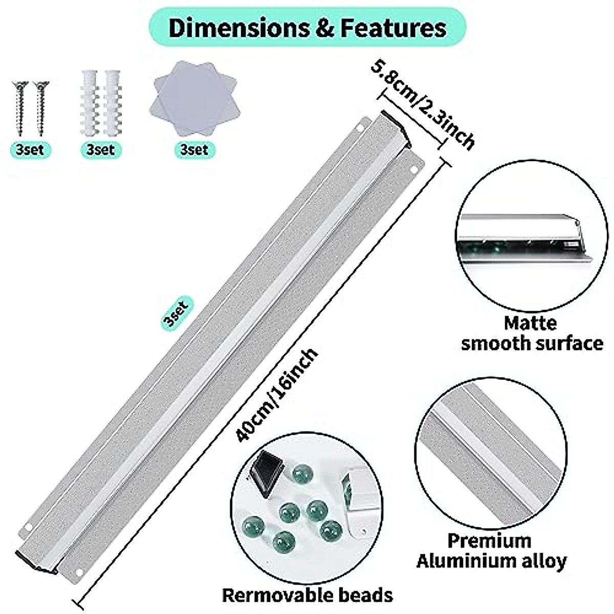 Gtouse 6PCS Restaurant Ticket Holder Set, Including 3 Aluminum Slide Check Racks and 3 Stainless Steel Ticket Stabber Receipt Holder Spike, Desk Receipt Holder for Cafes Kitchen (Silver, 16 Inch)