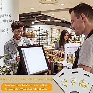 50Pcs Thank You Merchandise Bags, Extra Thick 2.5Mil Retail Shopping Bag for Boutique, Stores, Business Gift, Reusable Plastic Bags with Handle (Medium 11.8"x15.8" Clear)