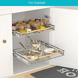 iPEGTOP Pull Out Cabinet Drawer Shelf Organizer, Extendable Sliding Slide Out Pantry Shelves Storage Heavy Duty for Kitchen Cabinets Under Sink, Adjustable Width 16.1~26.4" W x 17.3" D