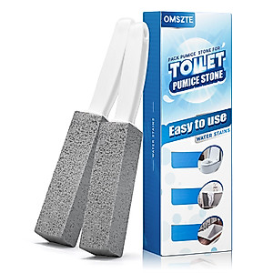 Omszte 2Pack Pumice Stone Toilet Bowl Cleaning with Handle, Scouring Stick Powerfully Cleans Away Limescale Stain, Hard Water Rings, Calcium Buildup, Suitable for Tiles, BBQ Grill, Bath tubs