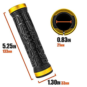 BV Bike Handlebar Grips, Double Lock-on Bicycle Grip Handle Bar End Holding Locking Grips, for MTB, BMX, Mountain, Downhill, Folding Bike (Gold)