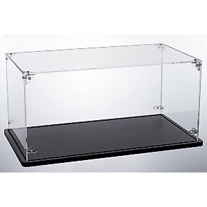 Gemutlich Acrylic Display Case 3mm Thickness Inner 15 x 8 x 7 Inches, Solid Wooden Base Dustproof Clear Display Box Showcase for Lego Cars Diecast Model Cars 10295 10300 42123 21317 10290 21328 10282