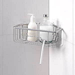 SunnyPoint RustProof Aluminum Wall Mount Shower Caddy Basket Shelf; Adhesive Hook Pad Included (Triangle, Silver)