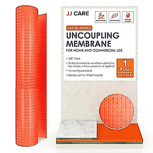 JJ CARE Uncoupling Membrane 1/8 Underlayment [3.3ft x 32.8ft / 108sq ft] - Anti-Fracture Tile Underlayment Roll, Crack Prevention Membrane, Uncoupling Membrane for Under Tile, Bathroom Wall & Floor