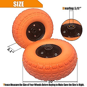 4.10/3.50-4 tire and Wheel Flat Free,10" Solid Tire Wheel with 5/8" Bearings,2.1" Offset Hub,for Gorilla Cart,Garden Carts,Dolly,Trolley,Dump Cart,Hand Truck/Wheelbarrow/Garden Wagon (2 Pack-Orange)
