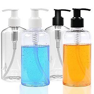 4 PCS Refillable Shampoo and Conditioner Bottles with Pump 8oz – Clear Plastic Pump Bottles Dispenser Empty - BPA Free Leak Proof Hand soap Dispenser Set with Travel Lock