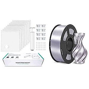3D Printer Filament Vacuum Storage Kits and 3D Printer Silk Filament 1KG Silver, Remove Moisture from Damp Filaments, Spool Storage Sealing Bags Kits, 32 * 34CM(12.59 * 13.38inch)
