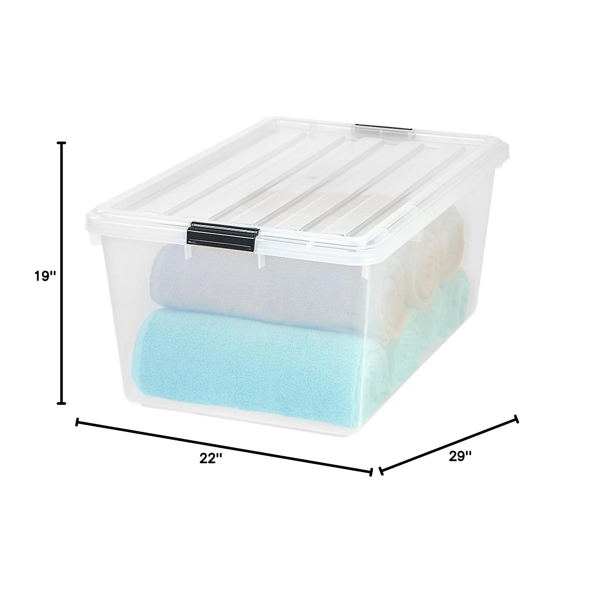 IRIS USA 68 Qt. Large Storage Bin with Buckle Down Lid, 1-Pack, Sturdy and Versatile Organizer Utility Tote Container Box for Seasonal Clothes Blankets Decoration Long Term Storage, Clear