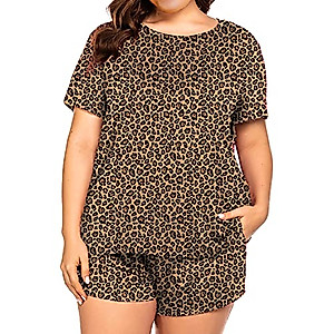 Plus Size Pajamas Womens Pajama Sets Shorts Summer Short Sleeve Pjs Cute Print Pj Sleepwear Leopard 2X