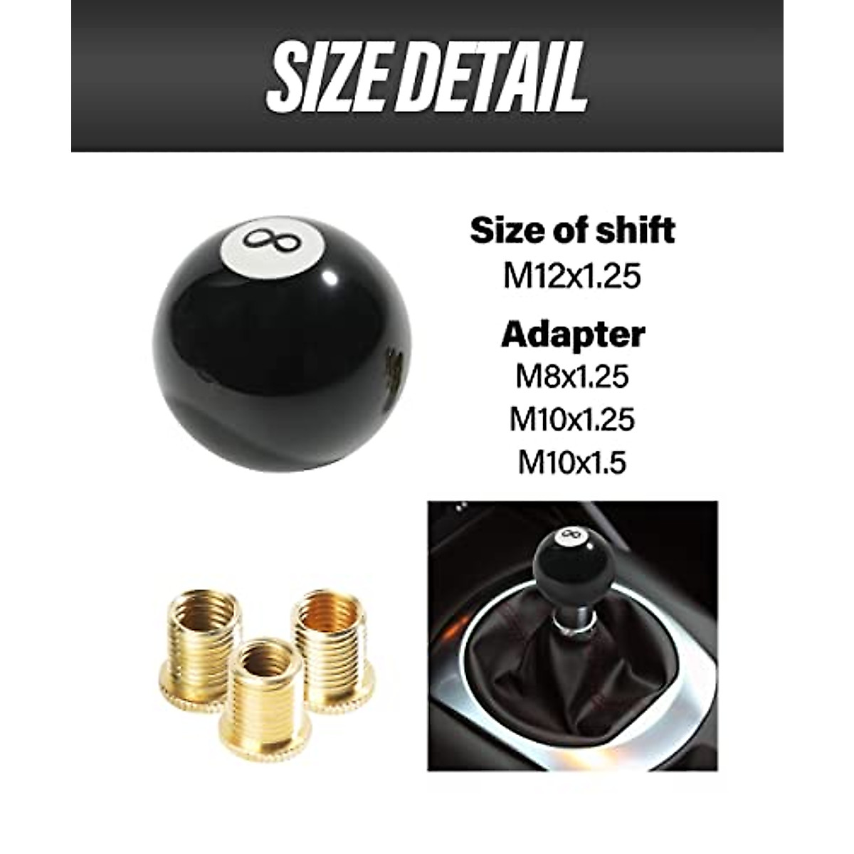 ESEWALAS 8 Ball Billiard Round Manual Gear Shift Lever Shifter Knob with 3 Adapters,Universal Gear Shift Stick Shifter Knob Lever Cover 4 5 6 Speed,Fit for Manual Car M8*1.25, M10*1.25, M10*1.5