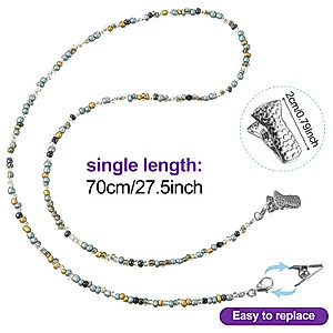 5 Pieces Bead Eyeglass Chains Clip Holder Colorful Beaded Face Covering Lanyards Handmade Necklace with 5 Pairs Silver Clips, 28 Inches Long
