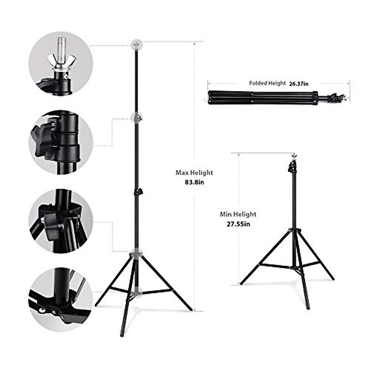 PHOPIK Photo Studio Backdrop Stand, 10ft Adjustable Photo Background Holder, Back Drop Banner Stand Support System Kit for Portrait & Studio Photography, Birthday Party
