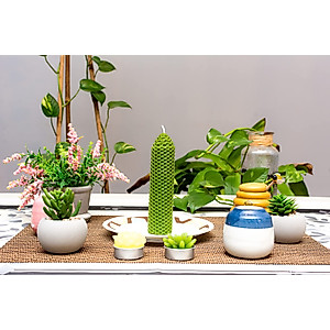 Phyther 100% Natural Beeswax Pillar Candles (6 x 1.25-1.5 inches). Unscented, Honeycomb Pattern Candlestick for Table Centerpiece Décor. Green (2 pcs)