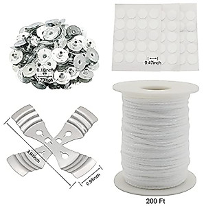 Candle Wick Roll, RAPUDA 200 Ft 24 PLY Braided Wick Spool, 2 Pcs Metal Candle Wick Holders,100 Pcs Metal Sustainer Tabs, 60 pcs Candle Thread Stickers for Candle DIY Craft Making
