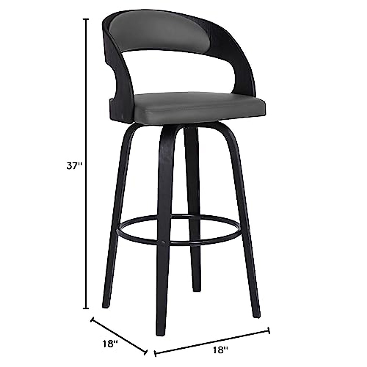 Shelly Faux Leather Swivel Barstool, 26" Counter Height, Black and Gray