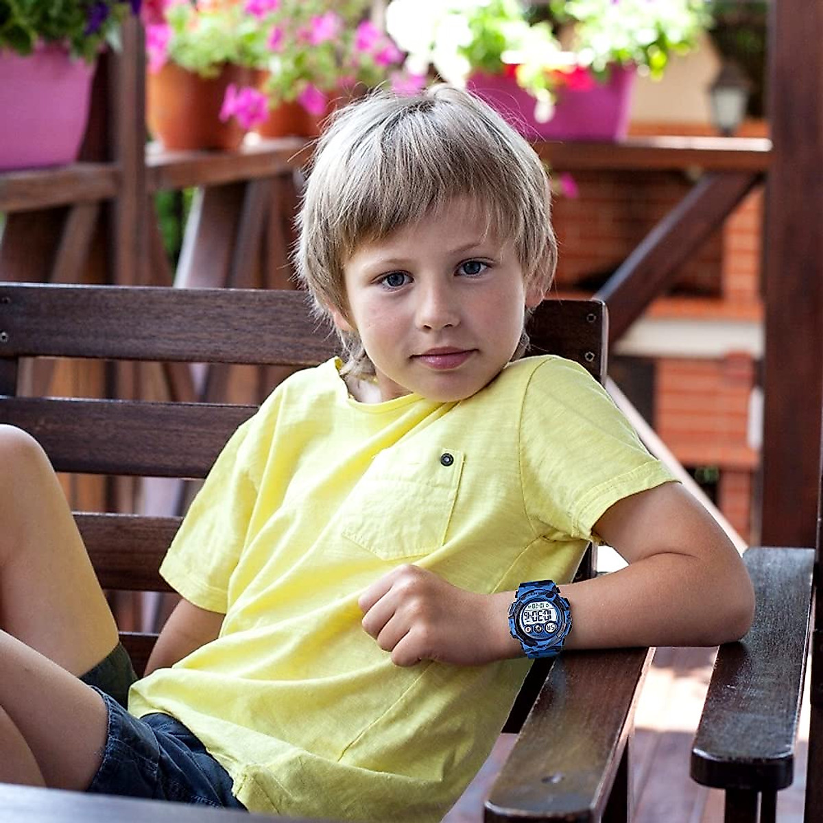 GOLDEN HOUR Watches for Kids Digital Sport Waterproof Boys Watch Outdoor 12/24 H Alarm EL Backlight Stopwatch Military Child Wristwatch Ages 3-15 (Camouflage Dark Blue)