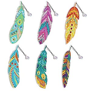 Inegovin Diamond Painting Bookmarks DIY Feather Bookmark Crystal Pendant Bookmark, Diamond Painting Beginner Arts Crafts Gifts for Adults and Kids