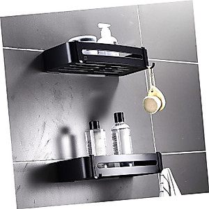 Hoement 1pc Bathroom Shelf Black Storage Shelves Black Gel Storage Unit Gel Shower Storage Punch Shower Shelf Bathroom Rack Organizer Bathroom Shower Gel Organizer Shelving Aluminum