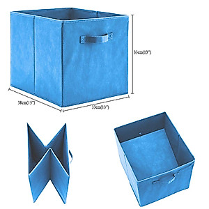 BeigeSwan Foldable Fabric Storage Bin [Set of 4] Collapsible Containers Cubes Boxes Organizer - 13 x 15 x 13 inches (Blue)