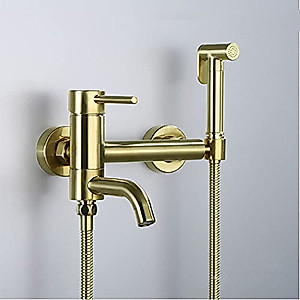 MINJING Handheld Toilet Bidet Sprayer, Brass Bidet Faucet Warm Mixer Cold and Hot, Toilet Sprayer for Personal Hygiene, Bathroom Bidet Attachment, Brushed Gold
