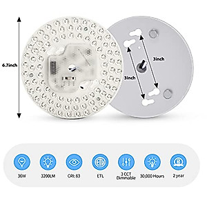 Temgin 1 Pack 7in 36W Dimmable LED Engine Retrofit Kit for Ceiling Fan Lamp Replacement with 3200LM - Choose from 3CCT(3000K/4000K/5000K) for a Customized Lighting Experience, ETL Listed