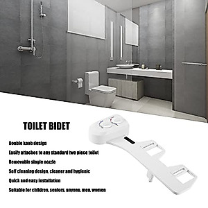Absbidet Attachment for Toilet, Double Knob Toilet Bidet with Self Cleaning Function, Simple Installation ABS Attachment Single Nozzle Bidet for 2 Piece Toilet(G1/2)
